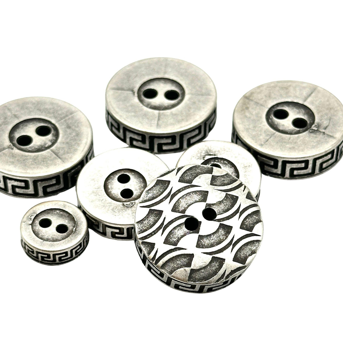 12 Pcs Vintage Greek Key Pattern 2-Hole Buttons in Antique Silver | De ...