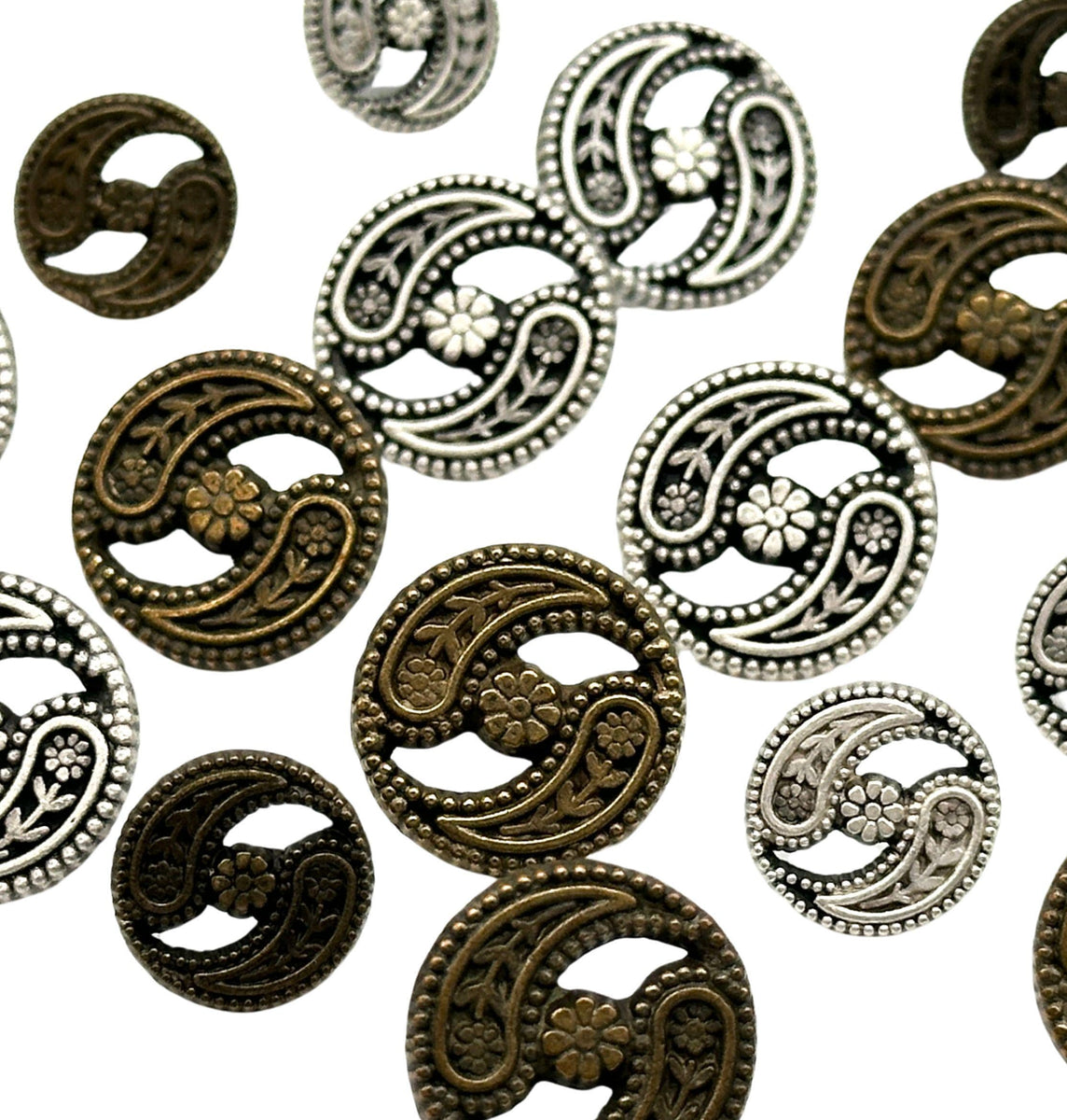 12 Pcs Vintage Yin Yang Shank Buttons with Floral Pattern | Metal Deco ...