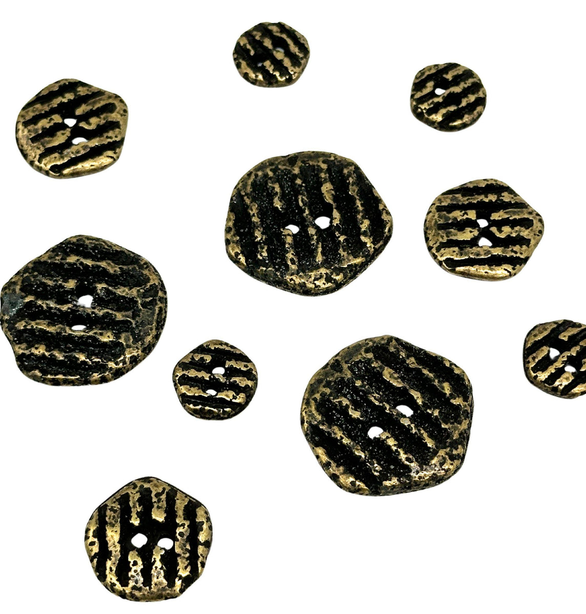 6 Vintage 2-Hole Rustic Metal Buttons, Irregular Shape Aztec Tribal Pa ...