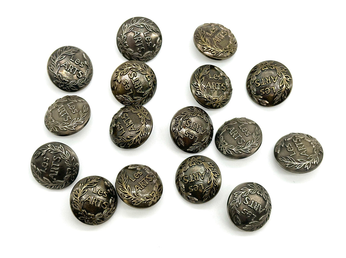 12 Pcs Vintage 'Les Arts' Shank Buttons - ABS Metal Plated in Gun Meta ...