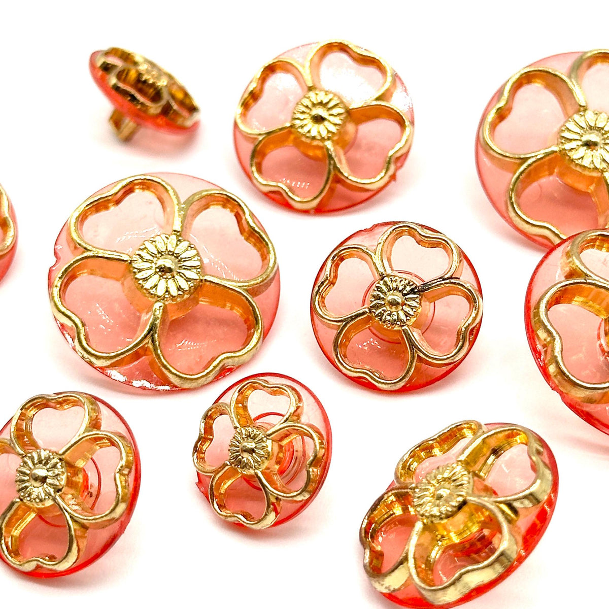6 Pcs Vintage Red Shank Buttons with Gold Hearts | Antique Buttons for ...