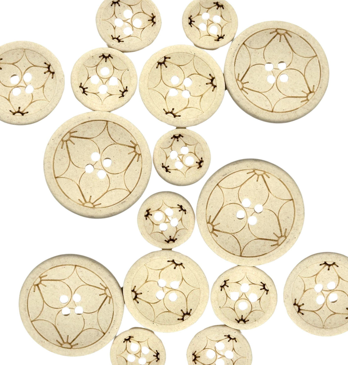 12 Vintage 4-Hole Pottery Laser Design Buttons | Bone Color | Decorati ...