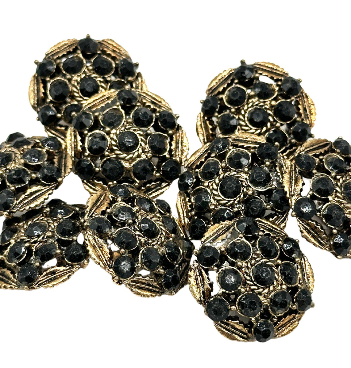 12 Pcs Vintage Black Gemstone Gold Metal Shank Buttons 36L (23mm) | Fa ...